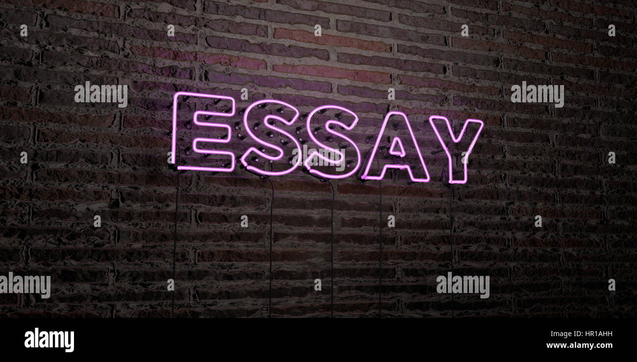 ESSAY -Realistic Neon Sign on Brick Wall background - 3D rendered ...
