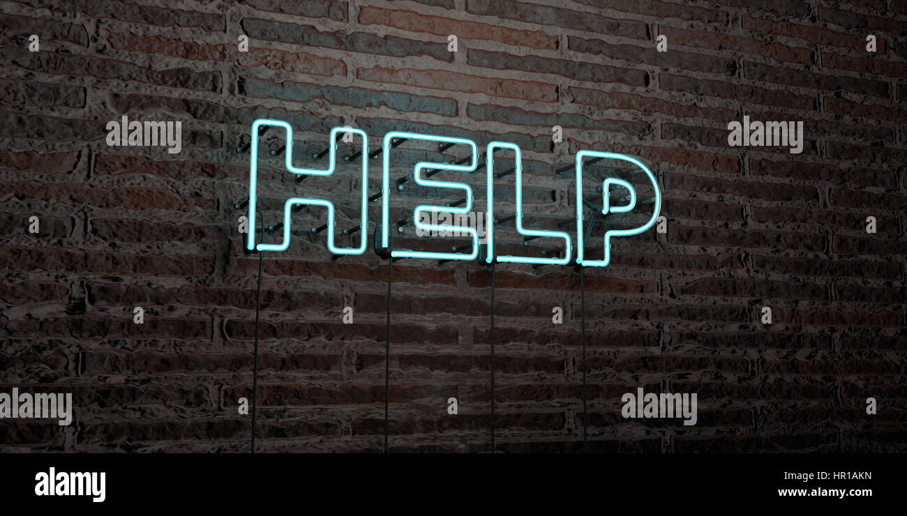 HELP -Realistic Neon Sign on Brick Wall background - 3D rendered ...