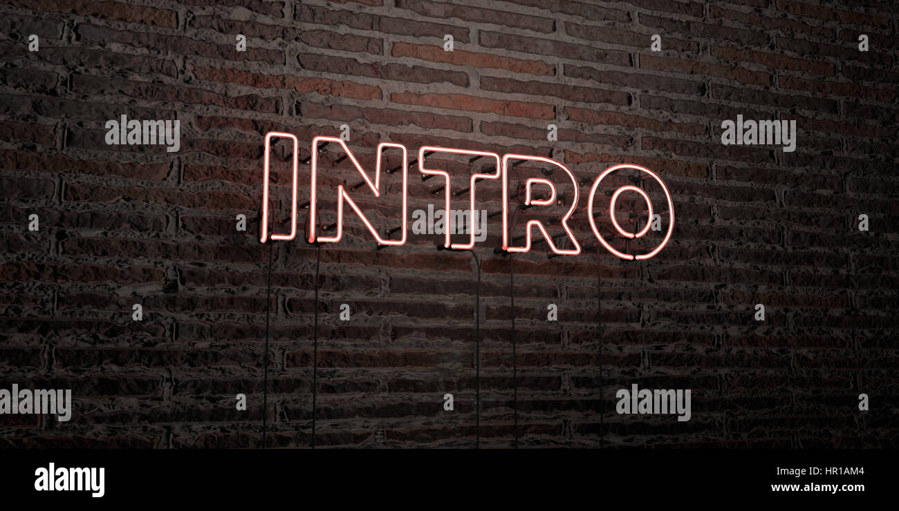 INTRO -Realistic Neon Sign on Brick Wall background - 3D rendered ...
