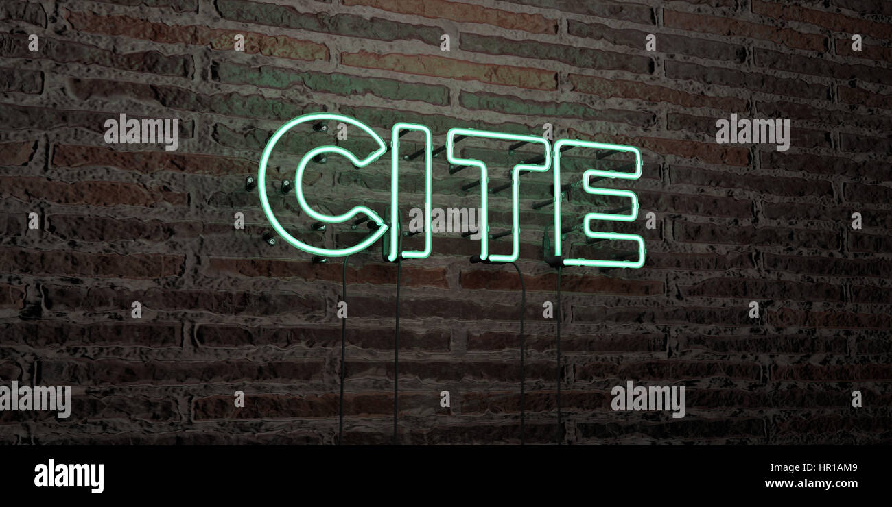 CITE -Realistic Neon Sign on Brick Wall background - 3D rendered ...