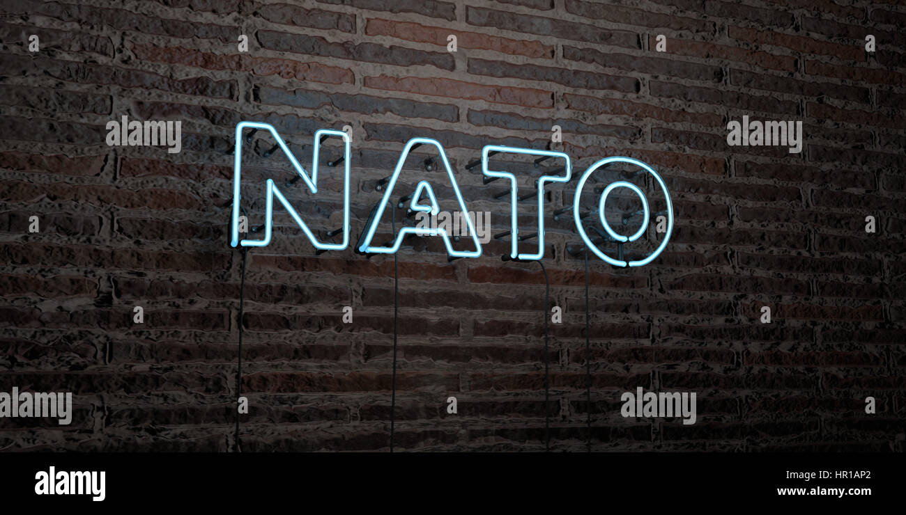 NATO -Realistic Neon Sign on Brick Wall background - 3D rendered ...