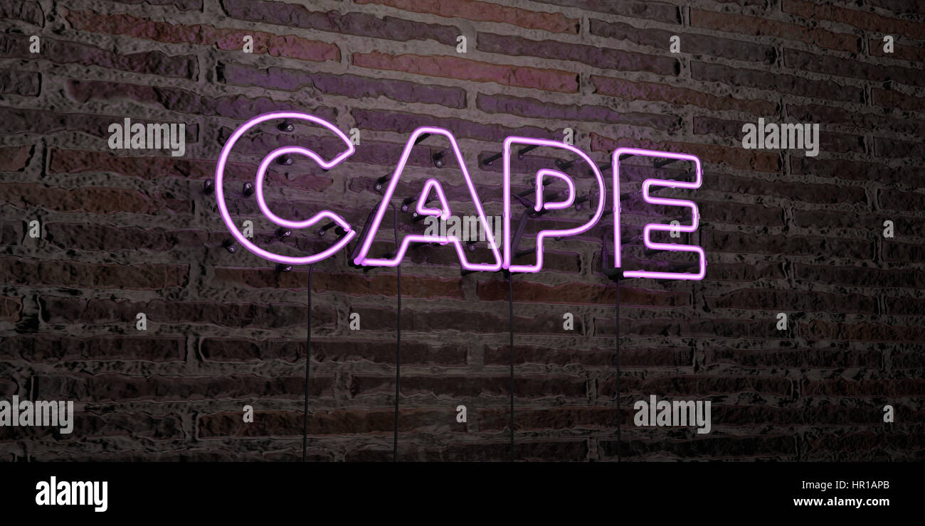 CAPE -Realistic Neon Sign on Brick Wall background - 3D rendered ...