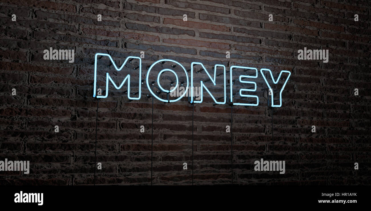 MONEY -Realistic Neon Sign on Brick Wall background - 3D rendered ...