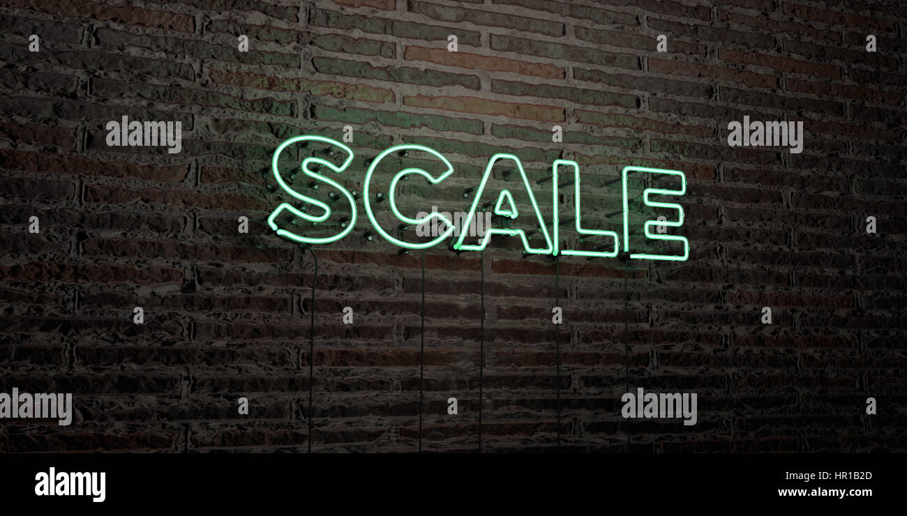 SCALE -Realistic Neon Sign on Brick Wall background - 3D rendered ...