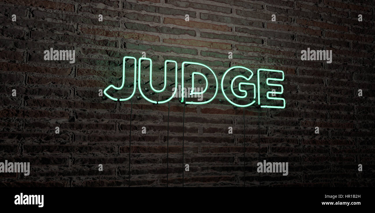 JUDGE -Realistic Neon Sign on Brick Wall background - 3D rendered ...