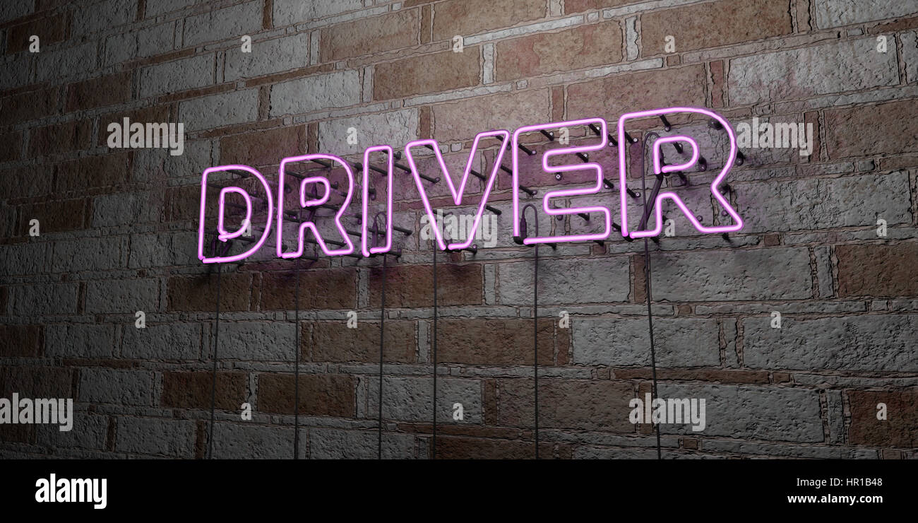 DRIVER - Glowing Neon Sign on stonework wall - 3D rendered royalty free ...