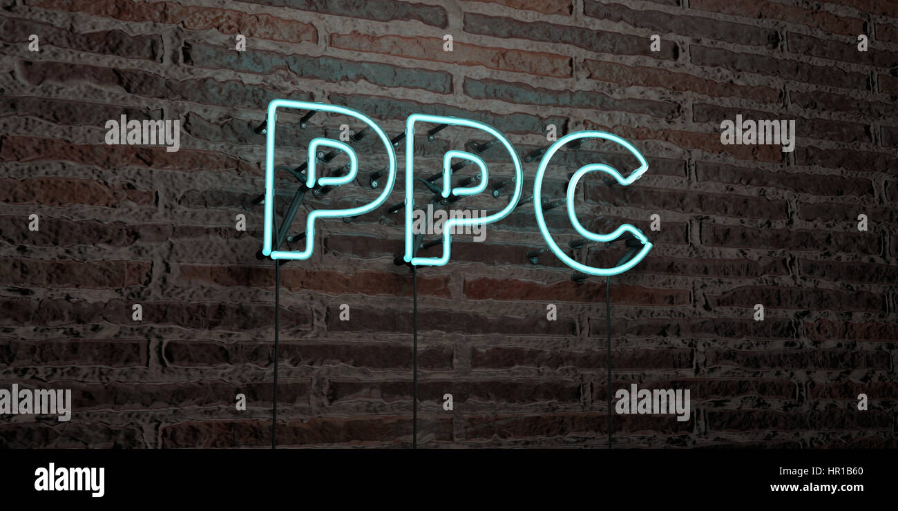 PPC -Realistic Neon Sign on Brick Wall background - 3D rendered royalty ...