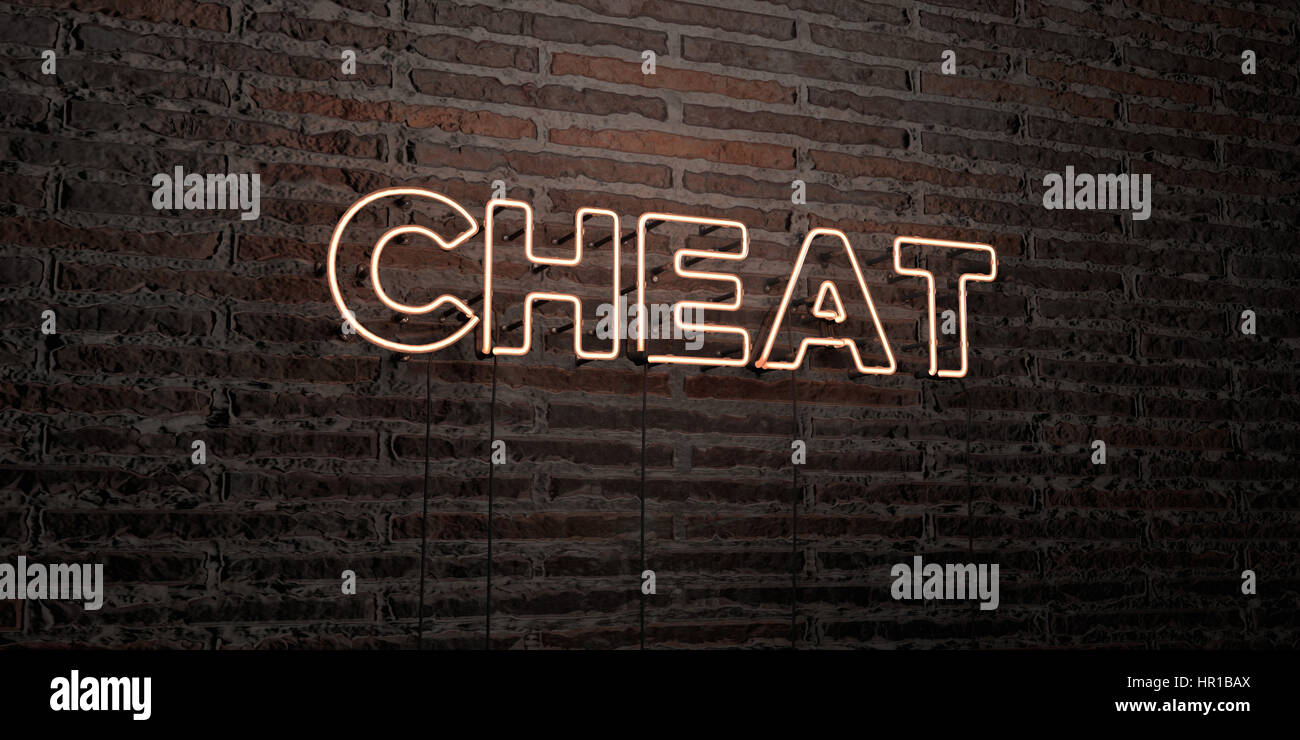 CHEAT -Realistic Neon Sign on Brick Wall background - 3D rendered ...