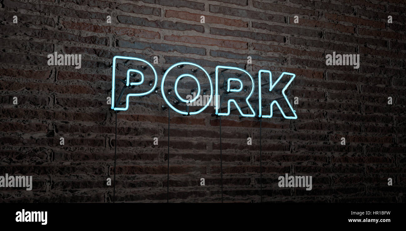 PORK -Realistic Neon Sign on Brick Wall background - 3D rendered ...