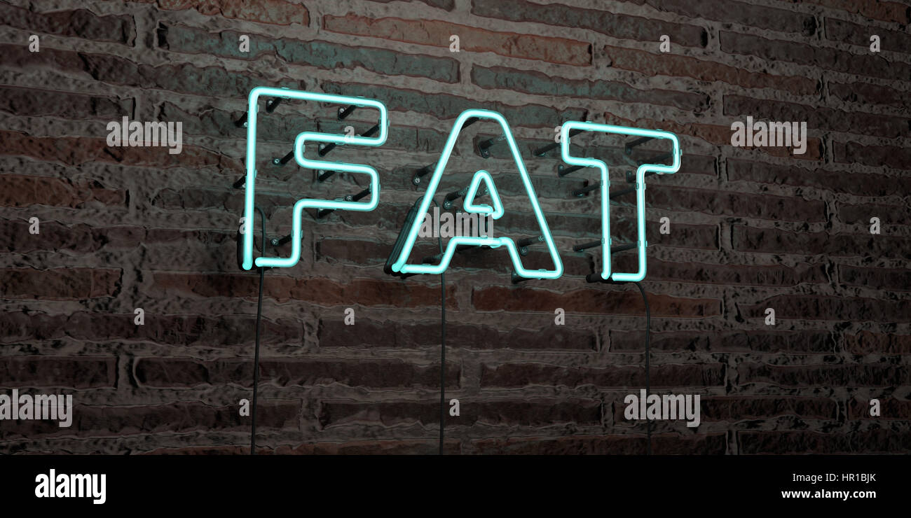 FAT -Realistic Neon Sign on Brick Wall background - 3D rendered royalty ...
