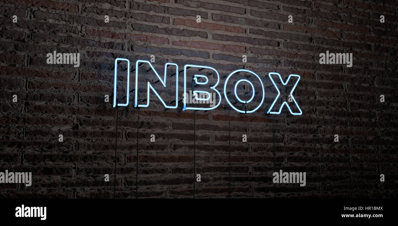 INBOX -Realistic Neon Sign on Brick Wall background - 3D rendered ...