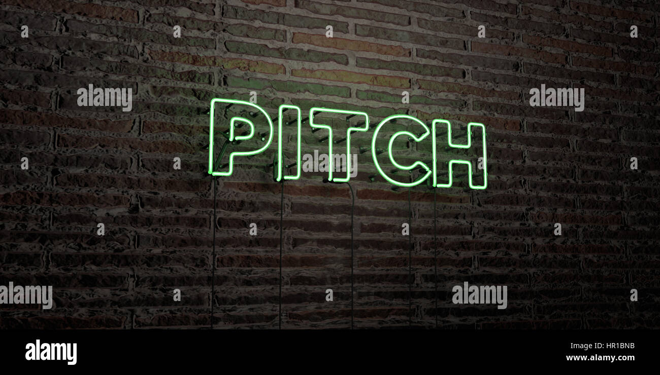 PITCH -Realistic Neon Sign on Brick Wall background - 3D rendered ...