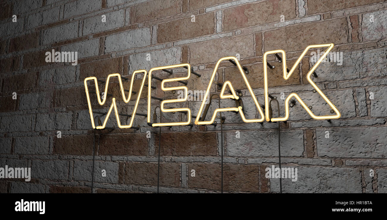 WEAK - Glowing Neon Sign on stonework wall - 3D rendered royalty free ...
