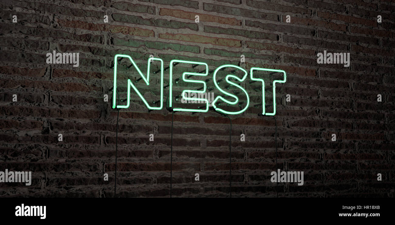 NEST -Realistic Neon Sign on Brick Wall background - 3D rendered ...