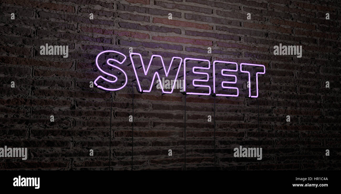 SWEET -Realistic Neon Sign on Brick Wall background - 3D rendered ...