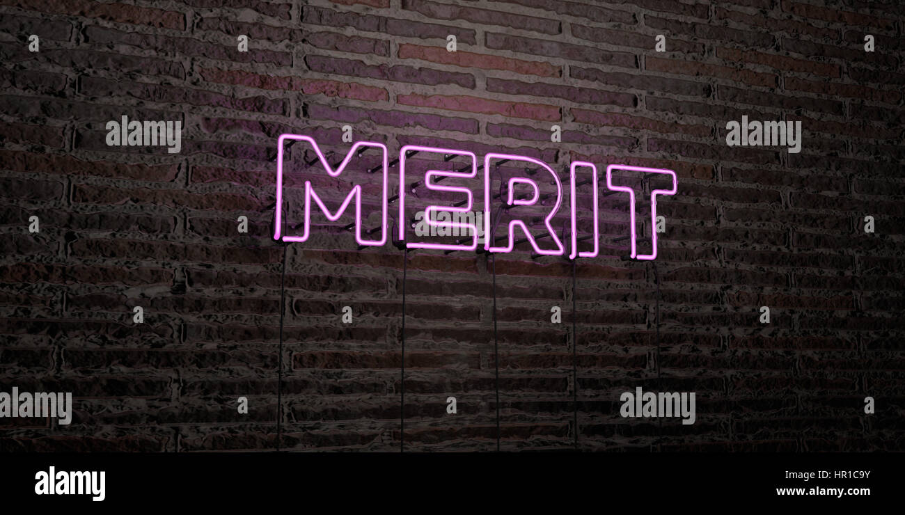 MERIT -Realistic Neon Sign on Brick Wall background - 3D rendered ...