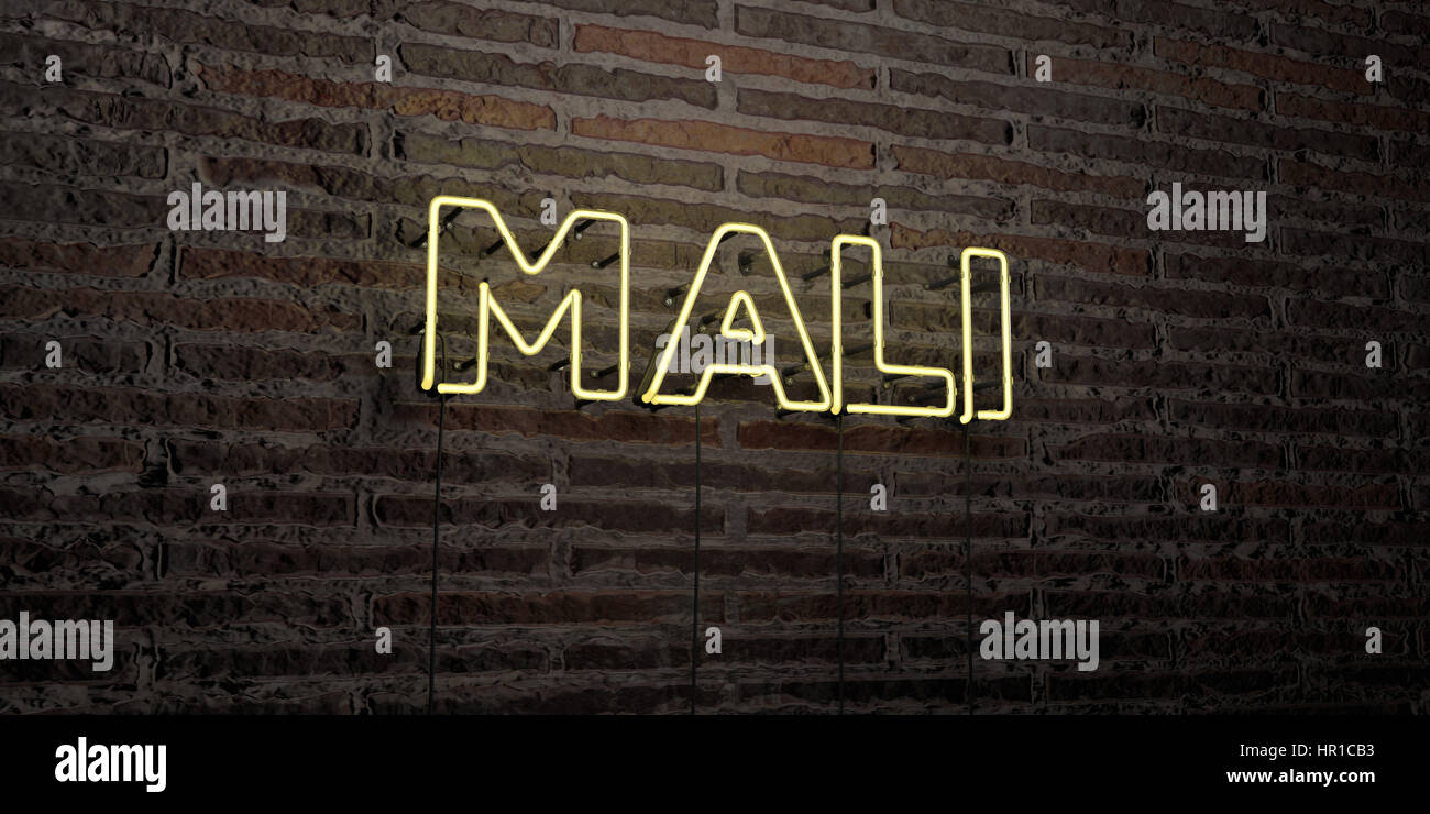 MALI -Realistic Neon Sign on Brick Wall background - 3D rendered ...
