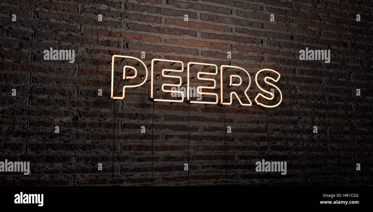 PEERS -Realistic Neon Sign on Brick Wall background - 3D rendered ...
