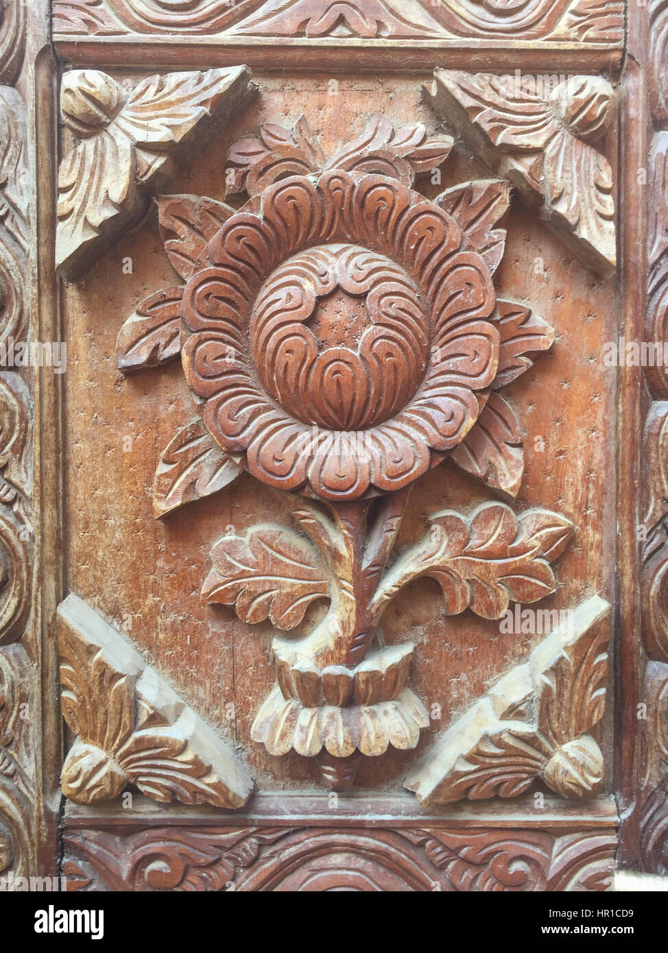 Ancient stone and woods carving with Hindus symbol for prying in ...