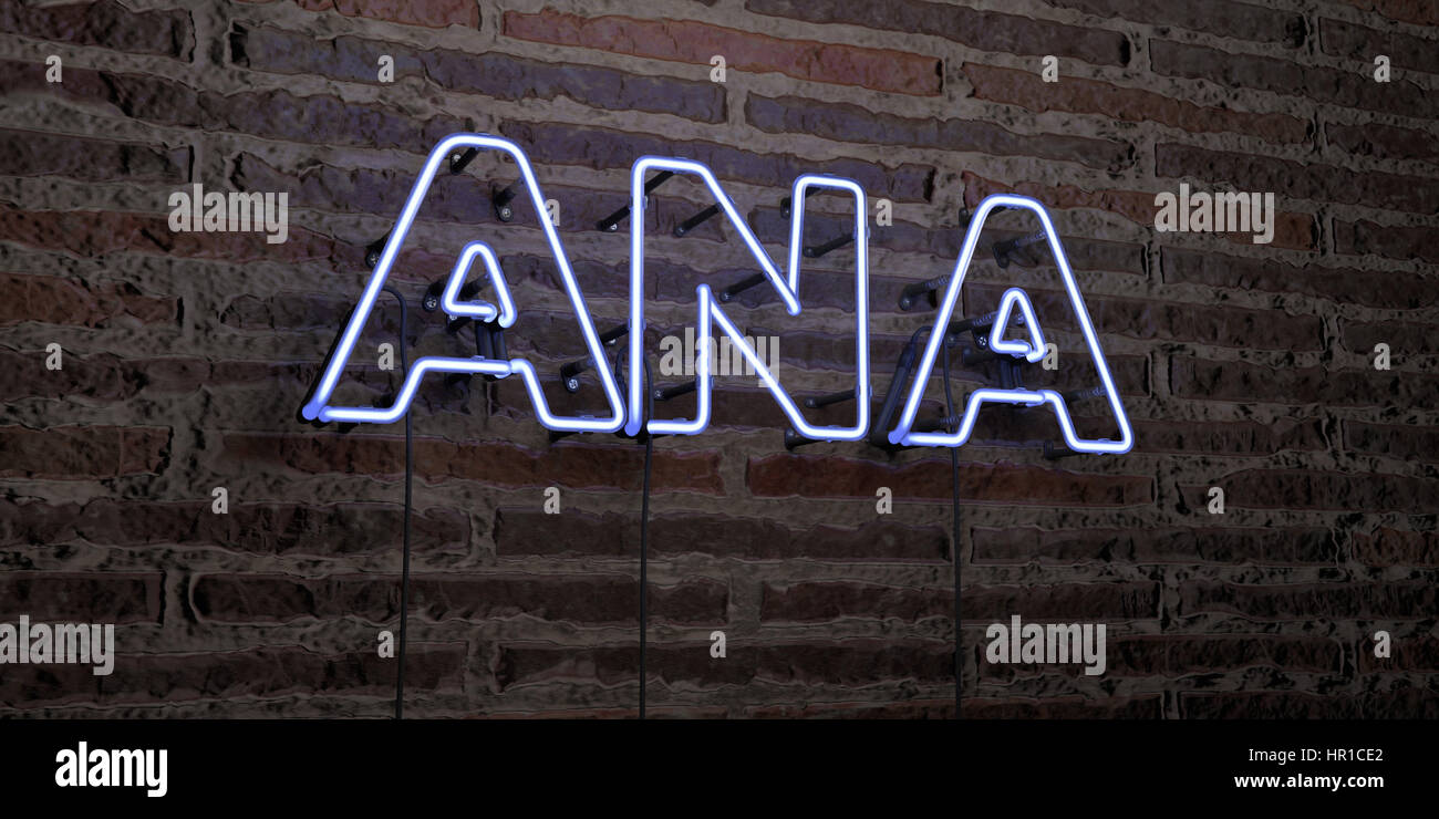 ANA -Realistic Neon Sign on Brick Wall background - 3D rendered royalty ...