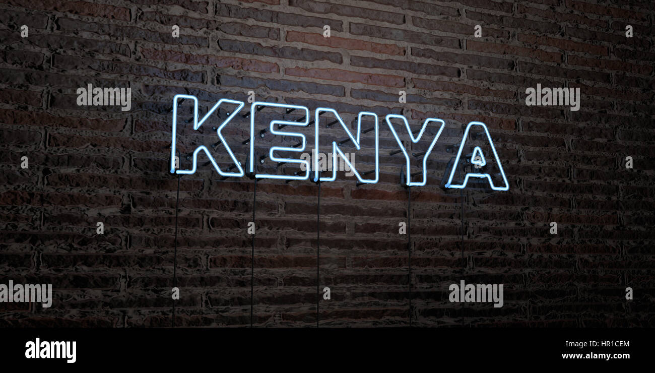 KENYA -Realistic Neon Sign on Brick Wall background - 3D rendered ...