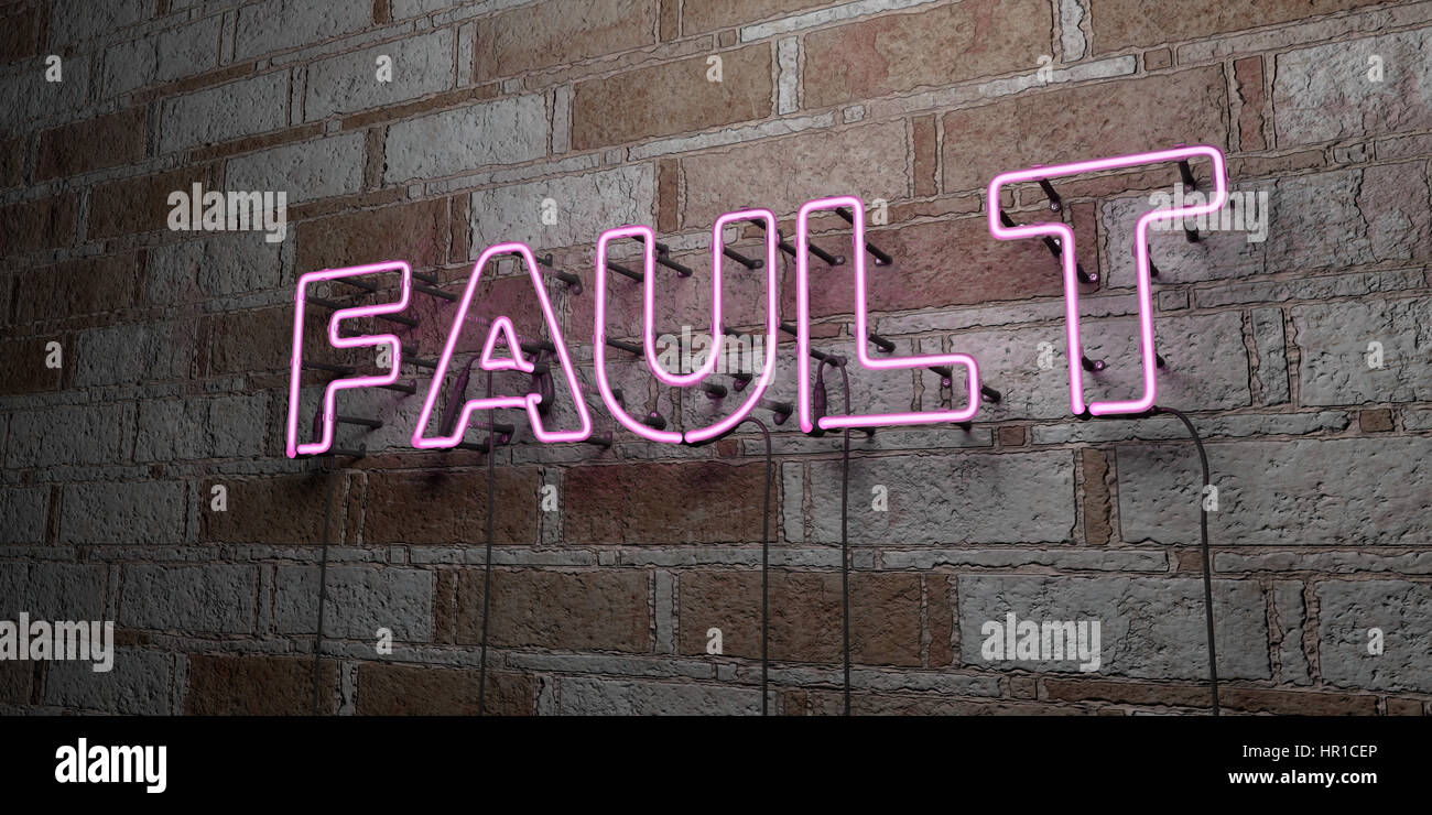 FAULT - Glowing Neon Sign on stonework wall - 3D rendered royalty free ...