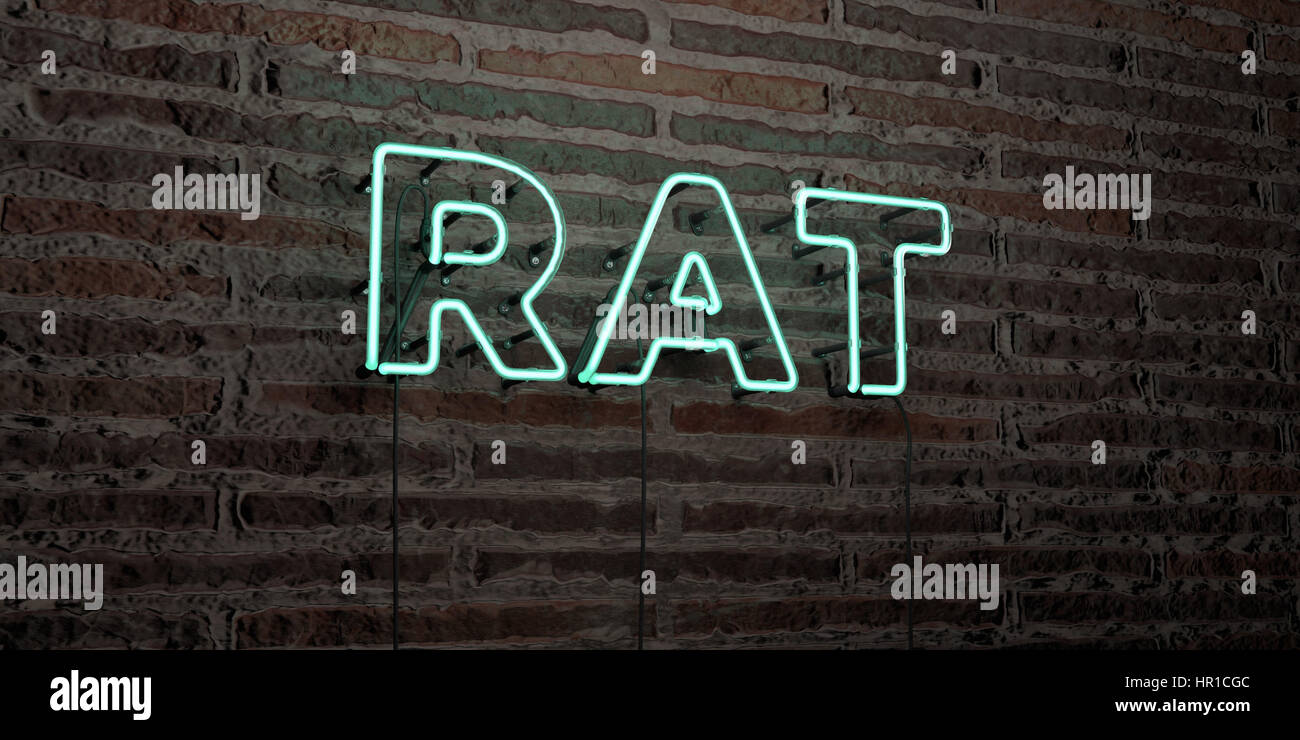 RAT -Realistic Neon Sign on Brick Wall background - 3D rendered royalty ...