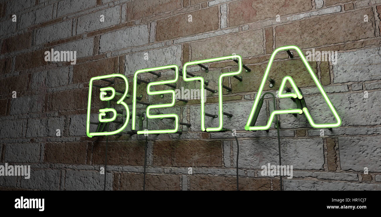 BETA - Glowing Neon Sign on stonework wall - 3D rendered royalty free ...