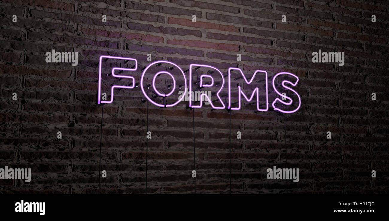 FORMS -Realistic Neon Sign on Brick Wall background - 3D rendered ...