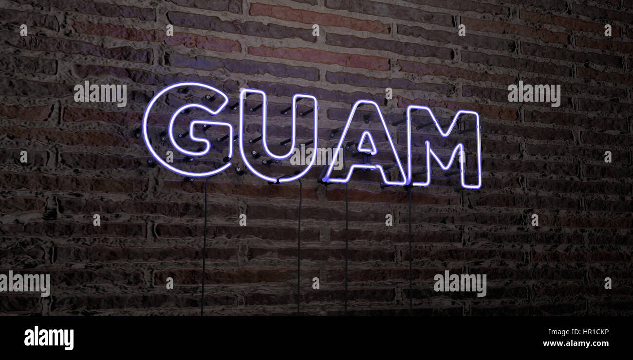 GUAM -Realistic Neon Sign on Brick Wall background - 3D rendered ...