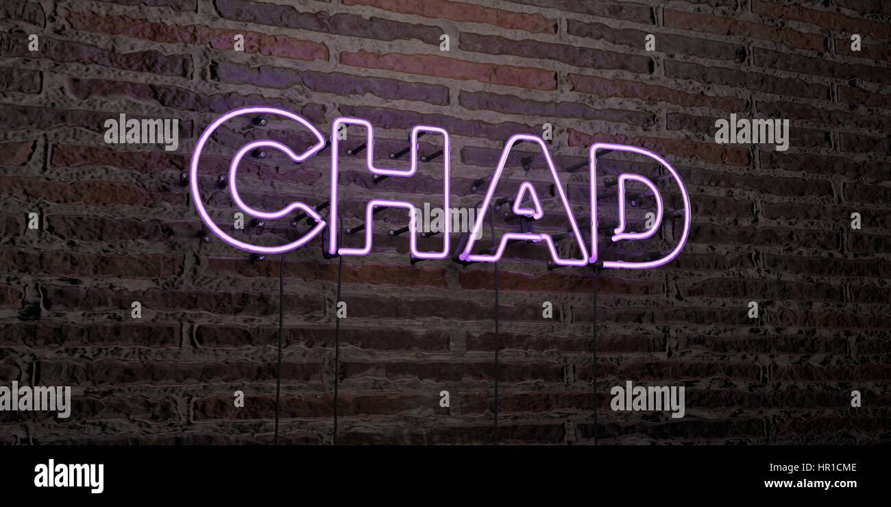 CHAD -Realistic Neon Sign on Brick Wall background - 3D rendered ...