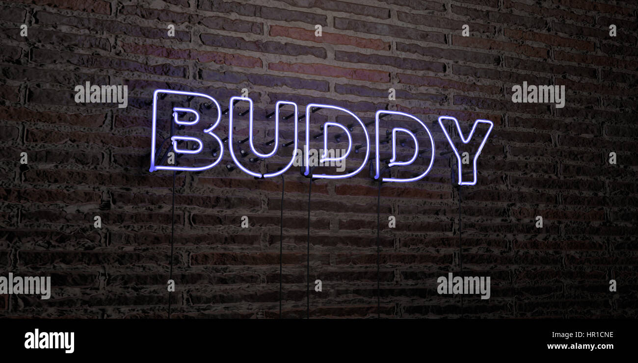 BUDDY -Realistic Neon Sign on Brick Wall background - 3D rendered ...