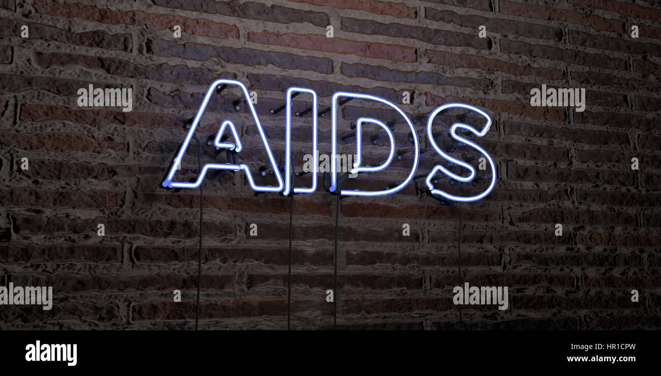 AIDS -Realistic Neon Sign on Brick Wall background - 3D rendered ...
