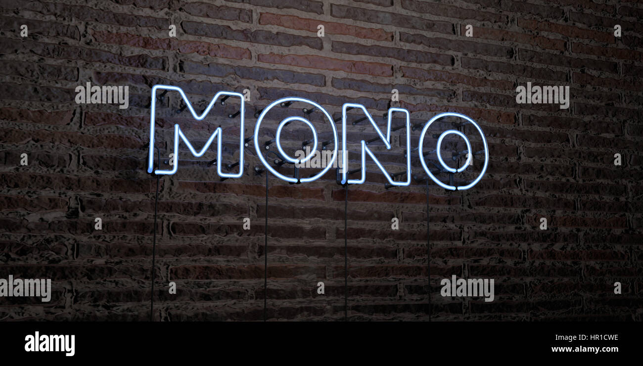 MONO -Realistic Neon Sign on Brick Wall background - 3D rendered ...
