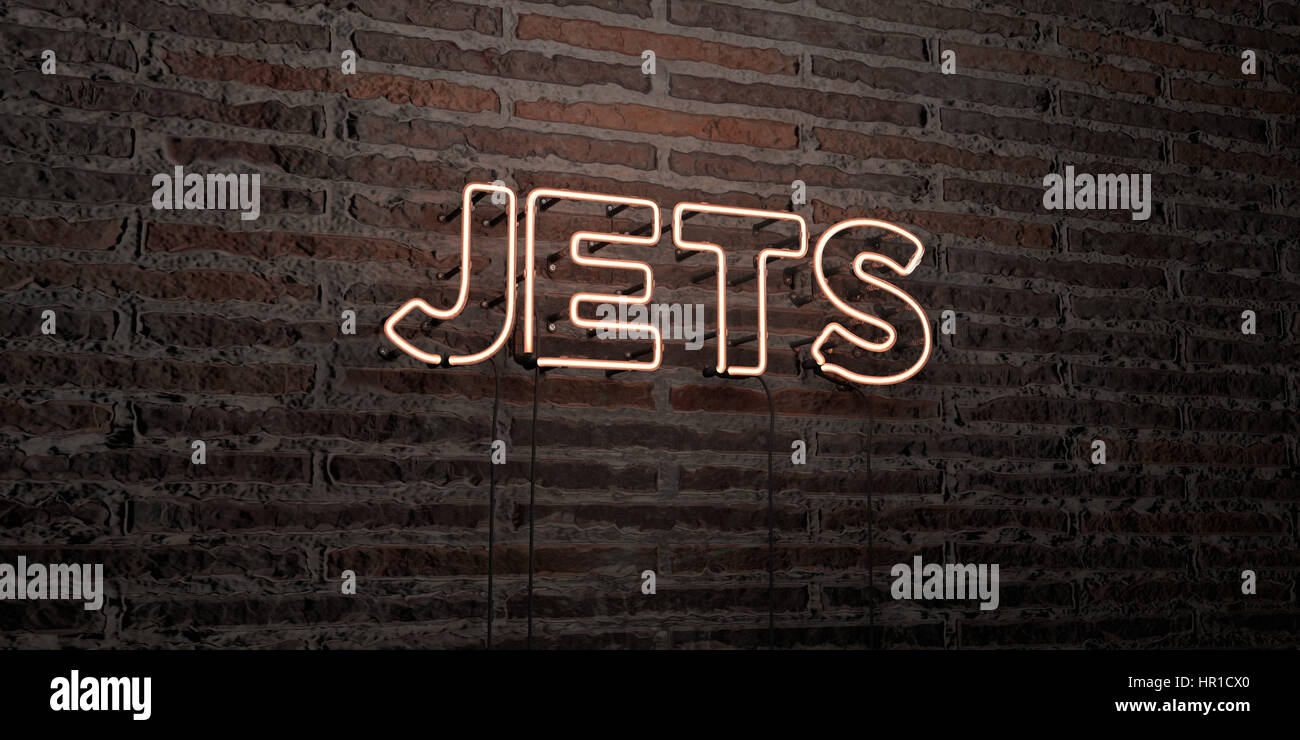 JETS -Realistic Neon Sign on Brick Wall background - 3D rendered ...