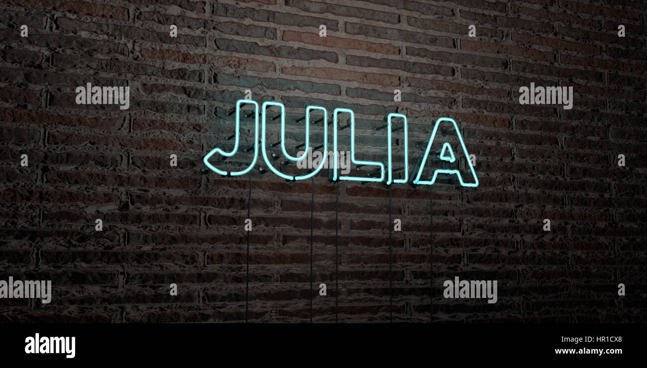 JULIA -Realistic Neon Sign on Brick Wall background - 3D rendered ...