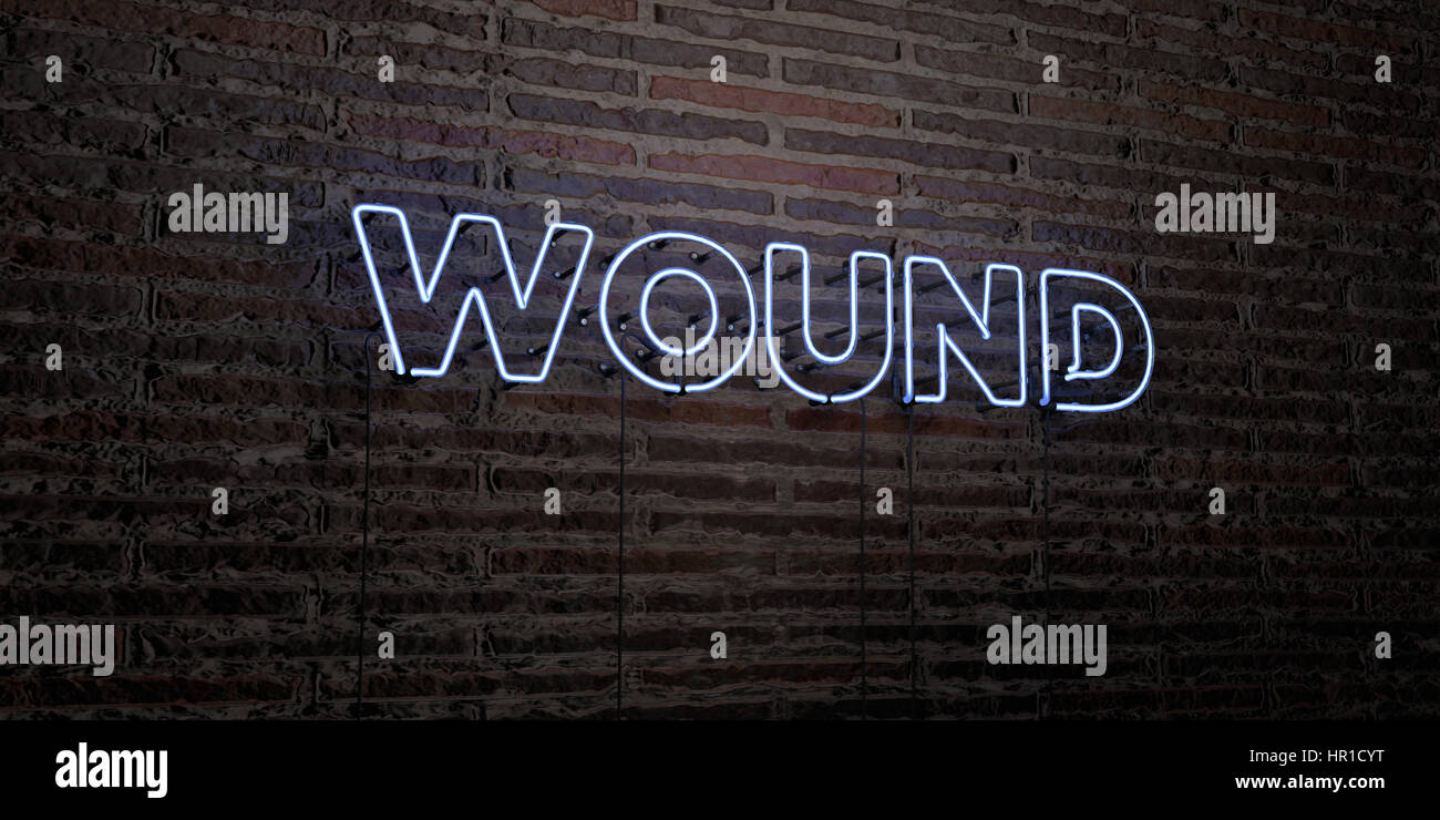 WOUND -Realistic Neon Sign on Brick Wall background - 3D rendered ...