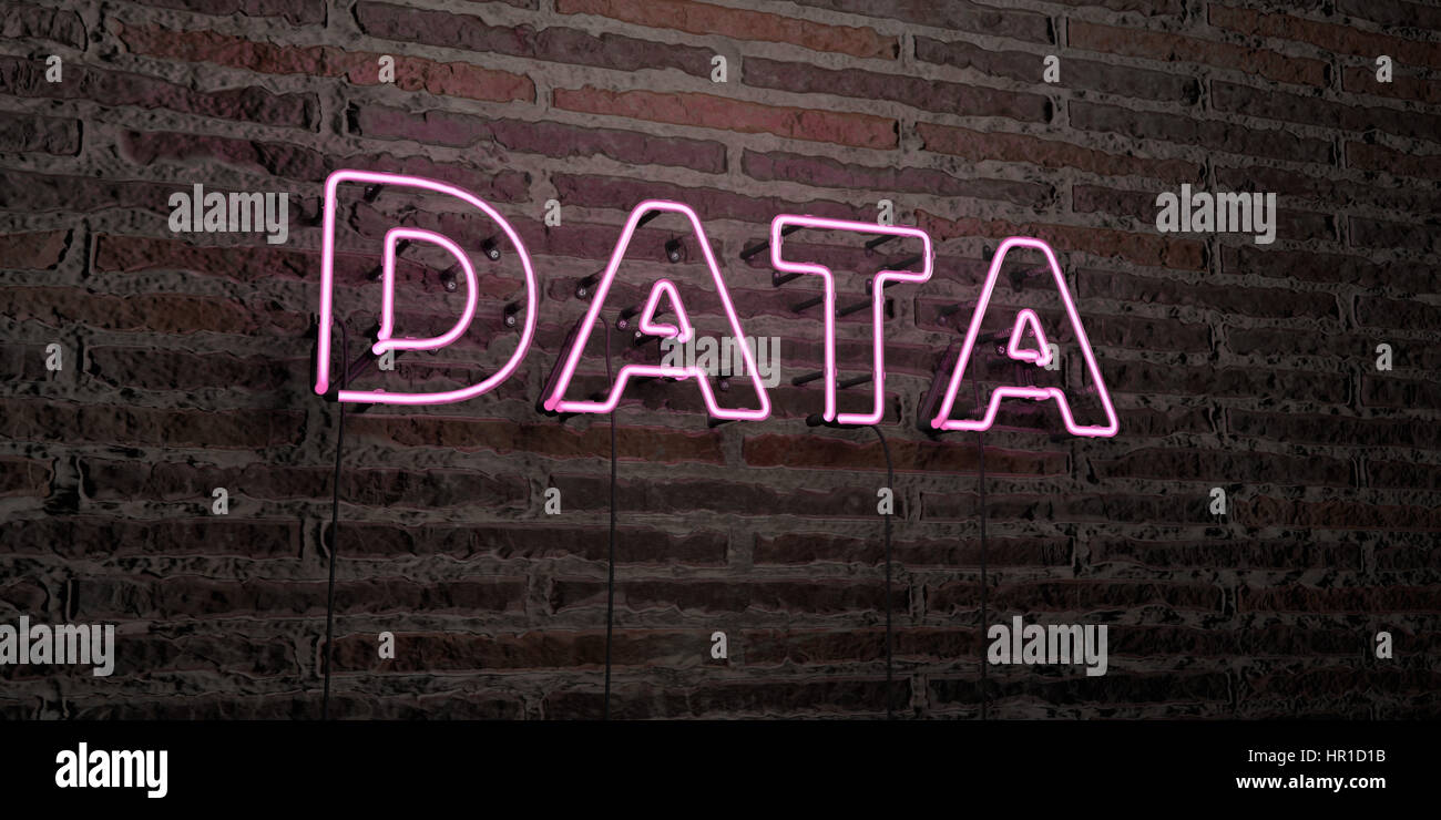 DATA -Realistic Neon Sign on Brick Wall background - 3D rendered ...
