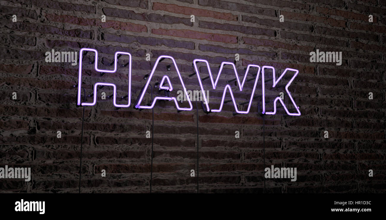 HAWK -Realistic Neon Sign on Brick Wall background - 3D rendered ...