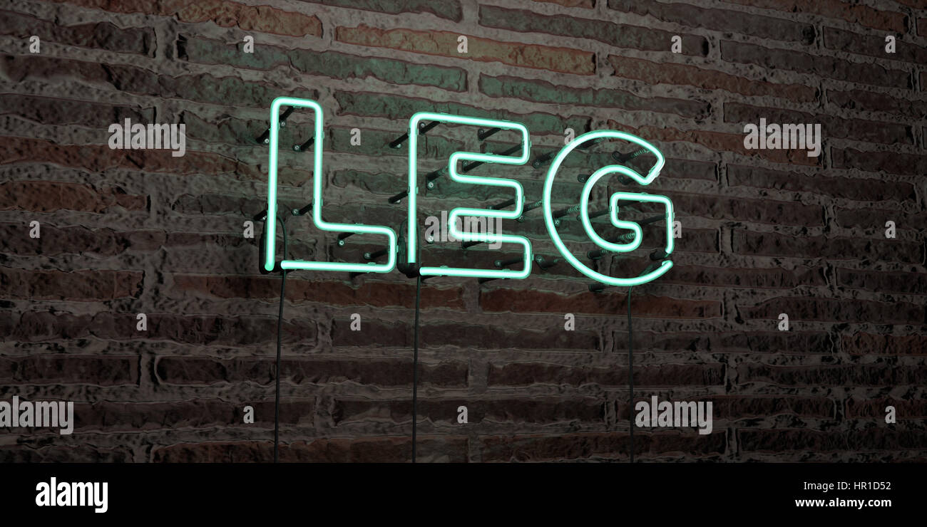 LEG -Realistic Neon Sign on Brick Wall background - 3D rendered royalty ...