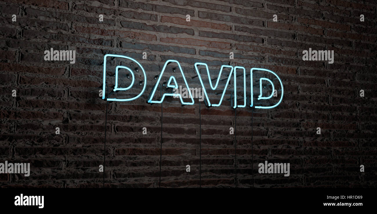 DAVID -Realistic Neon Sign on Brick Wall background - 3D rendered ...