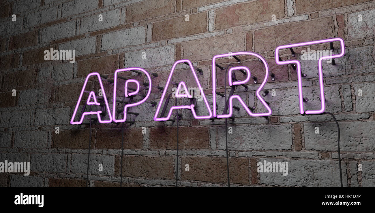 APART - Glowing Neon Sign on stonework wall - 3D rendered royalty free ...