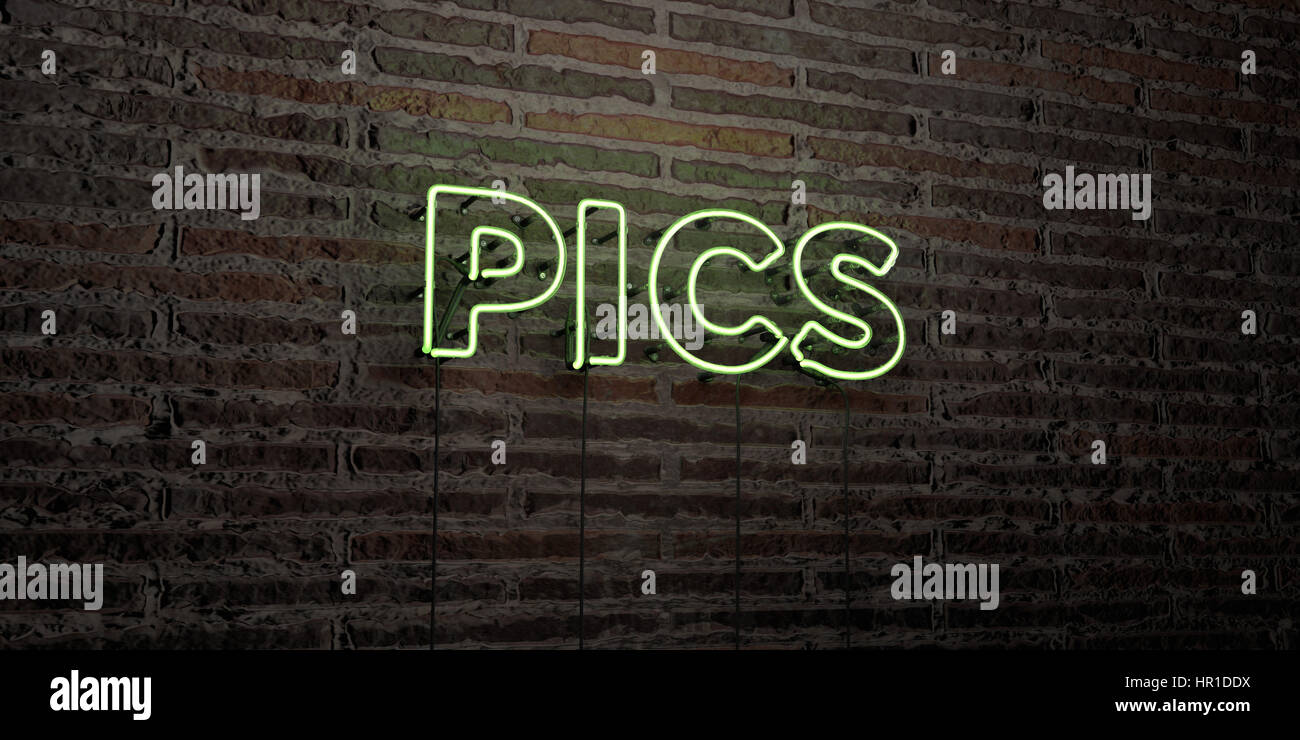 PICS -Realistic Neon Sign on Brick Wall background - 3D rendered ...
