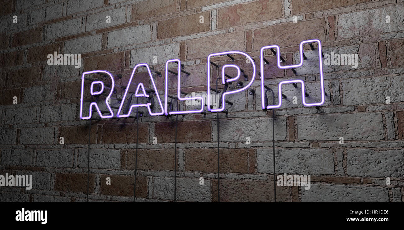 RALPH - Glowing Neon Sign on stonework wall - 3D rendered royalty free ...