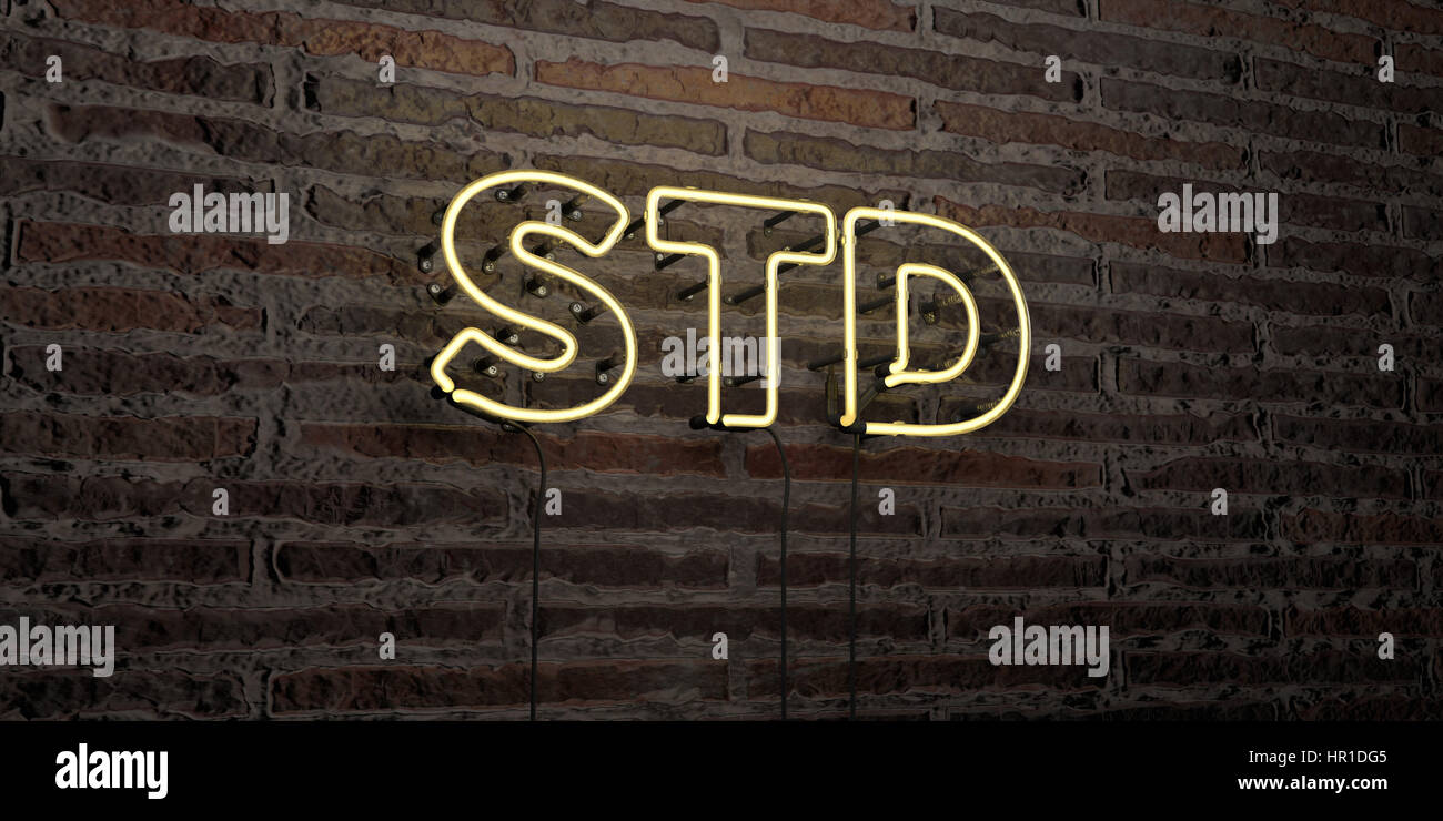 STD -Realistic Neon Sign on Brick Wall background - 3D rendered royalty ...