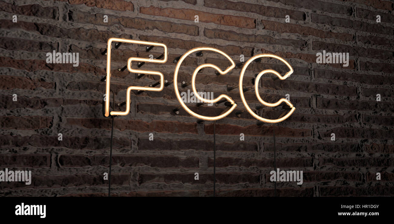 FCC -Realistic Neon Sign on Brick Wall background - 3D rendered royalty ...