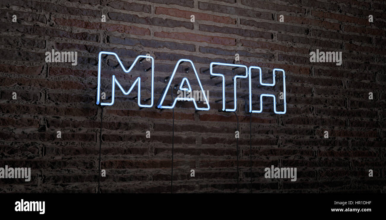 MATH -Realistic Neon Sign on Brick Wall background - 3D rendered ...