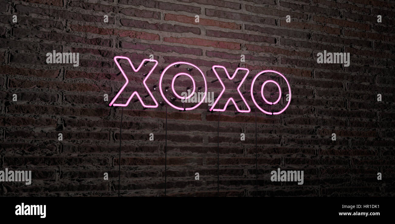 XOXO -Realistic Neon Sign on Brick Wall background - 3D rendered ...