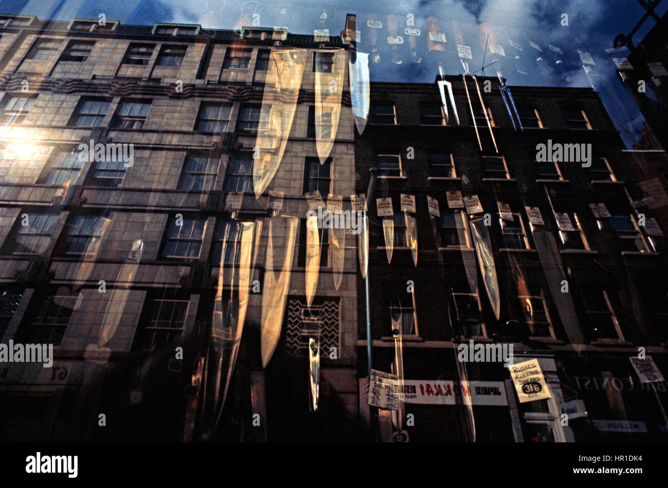 SOHO SHOP WINDOW WITH KNIVES ON DISPLAY, SOHO, LONDON, 1972 Stock Photo ...