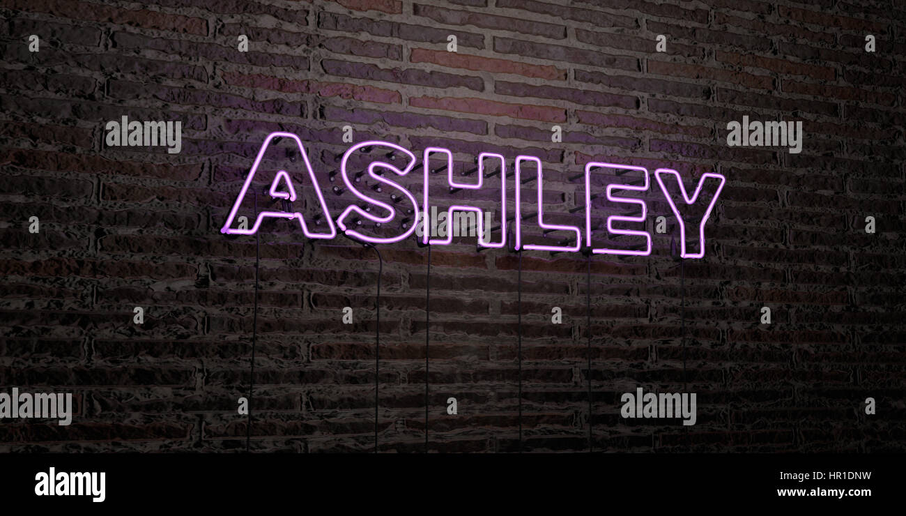 ASHLEY -Realistic Neon Sign on Brick Wall background - 3D rendered ...